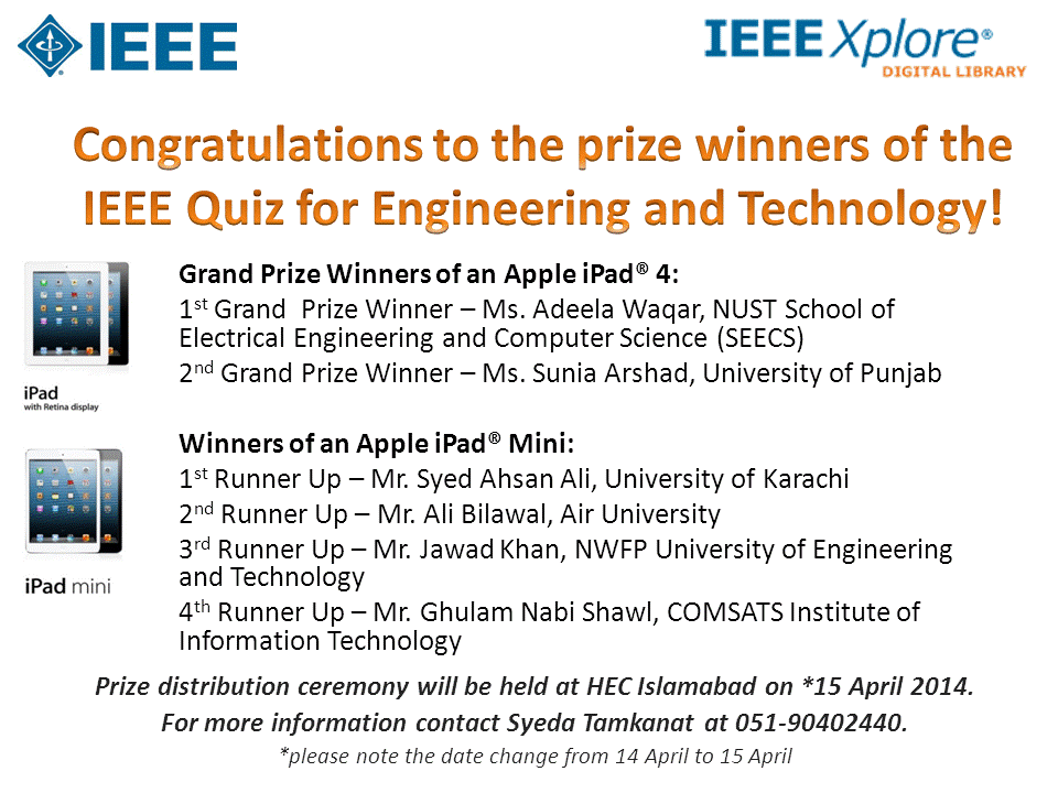 Winners of IEEE Quiz for Engineering and Technology